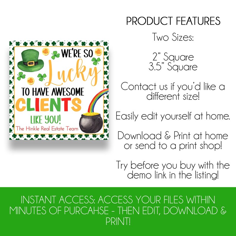 EDITABLE We're Lucky to Have an Awesome Clients St. Patrick's Day Gift ...
