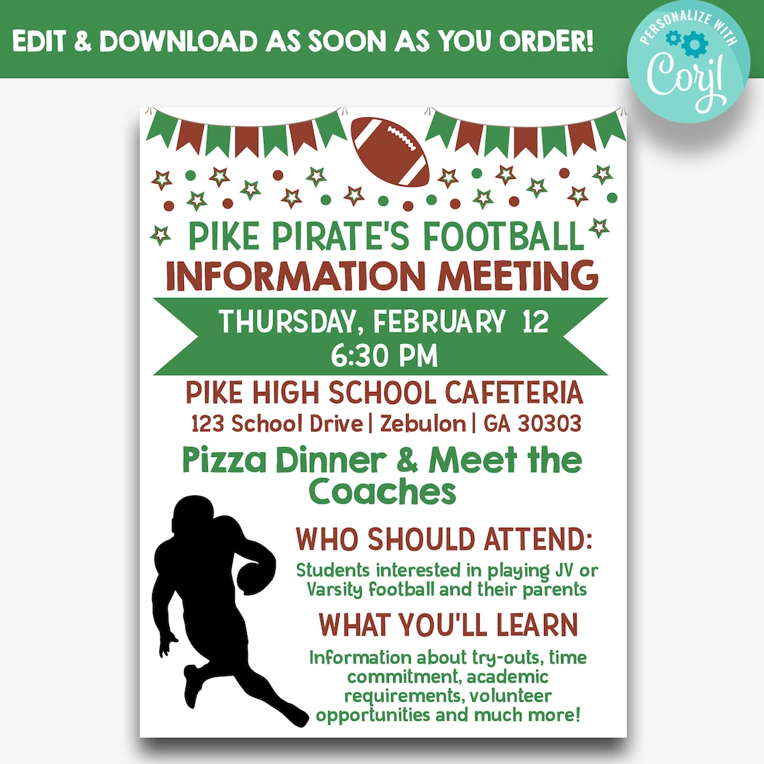EDITABLE Football Information Meeting Flyer | Football Team Flyer ...