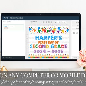 Editable Bright First Day of Second Grade First Day of School Sign ...