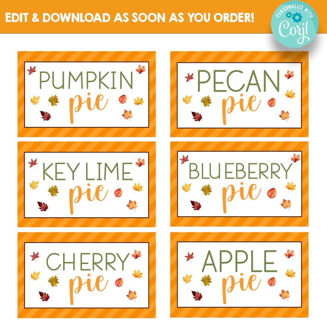 EDITABLE Pie Food Tents | Food Tents for Thanksgiving Pies | Fall ...