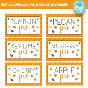 EDITABLE Pie Food Tents | Food Tents for Thanksgiving Pies | Fall ...