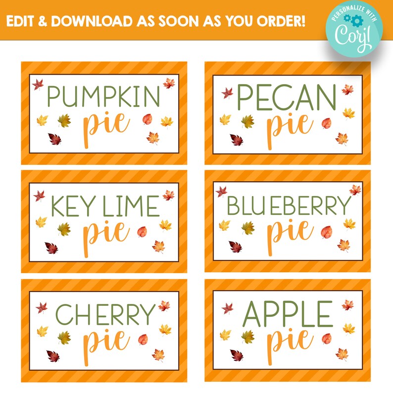 EDITABLE Pie Food Tents | Food Tents for Thanksgiving Pies | Fall ...