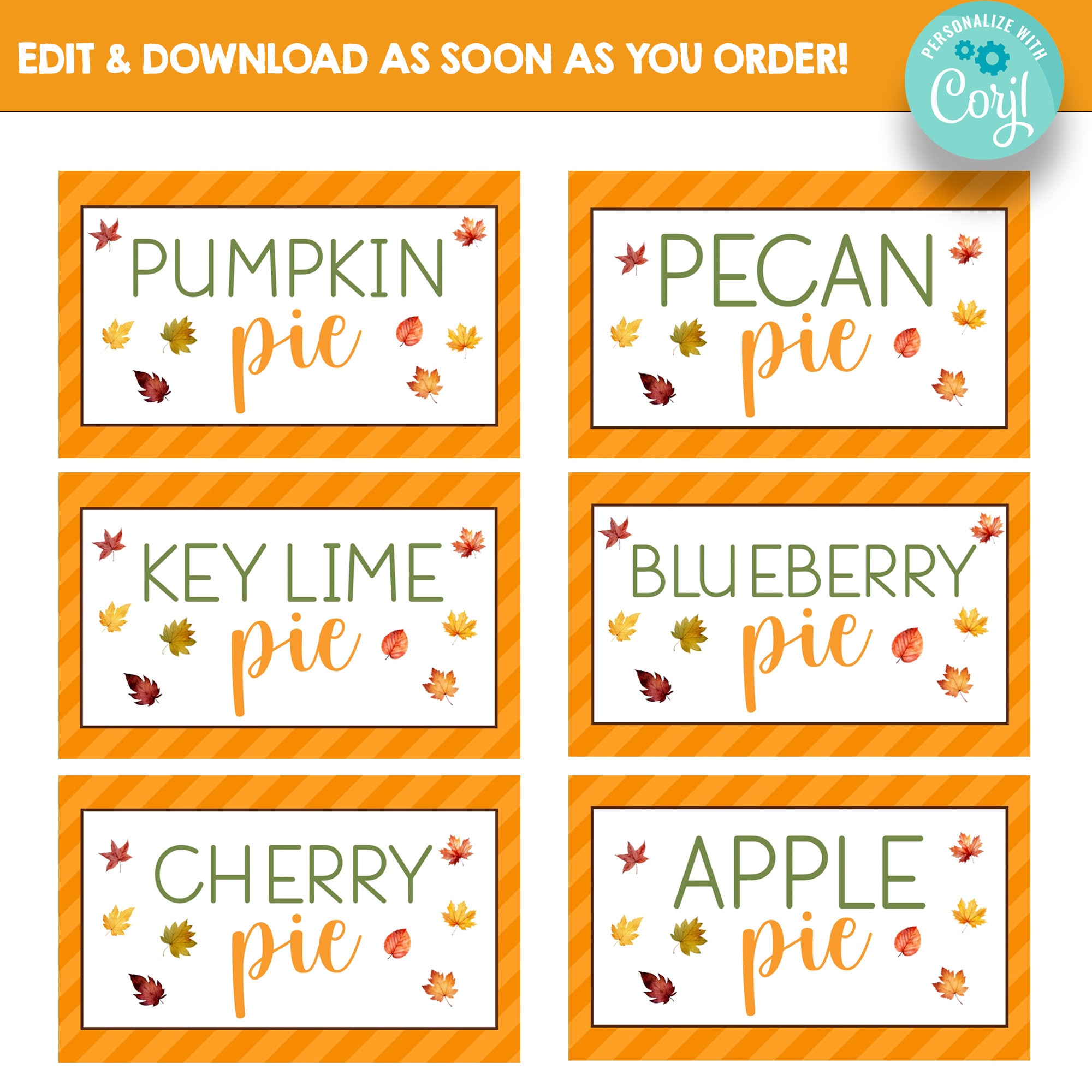 EDITABLE Pie Food Tents | Food Tents for Thanksgiving Pies | Fall ...