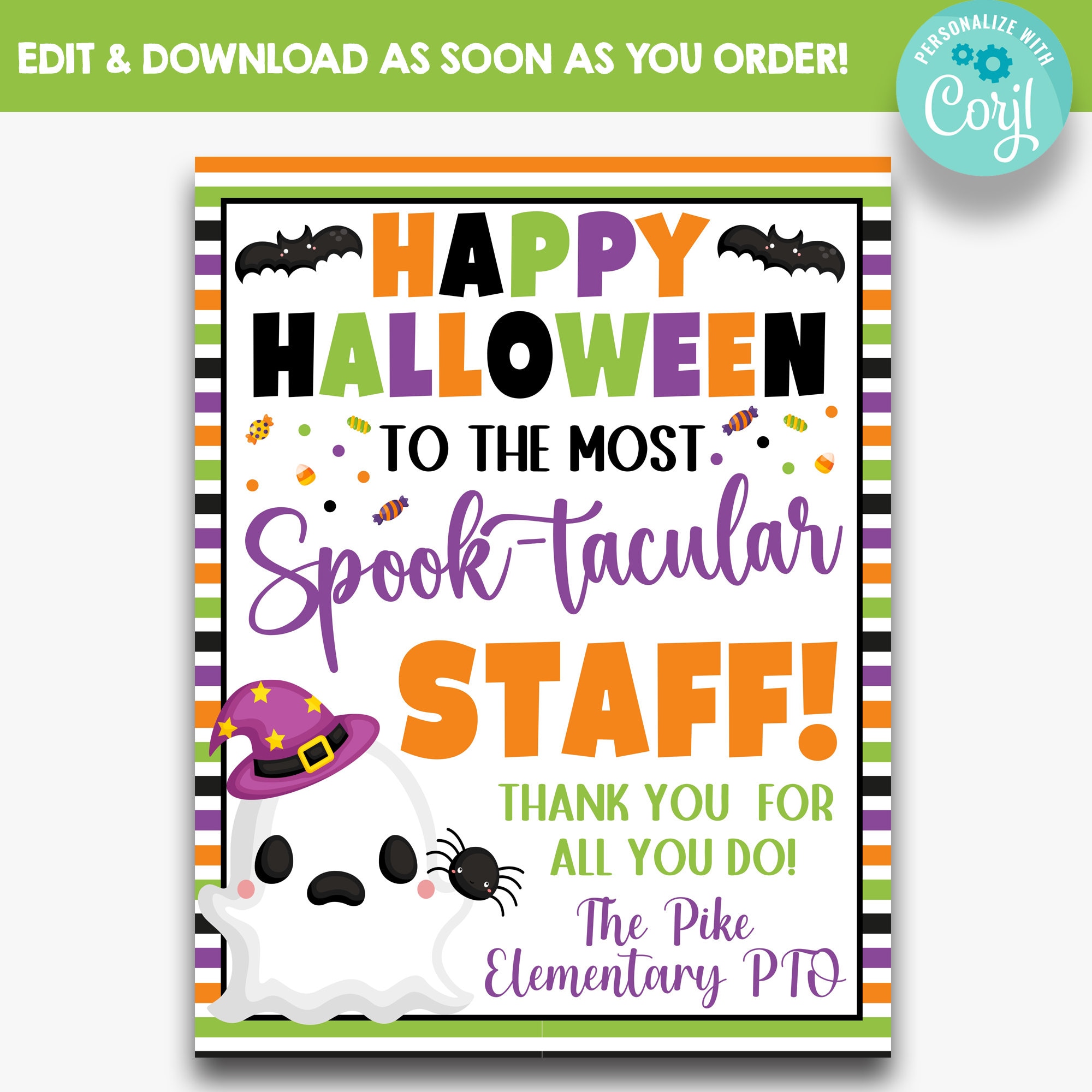 EDITABLE Thanks for Being the Most Spooktacular Staff Halloween Sign ...