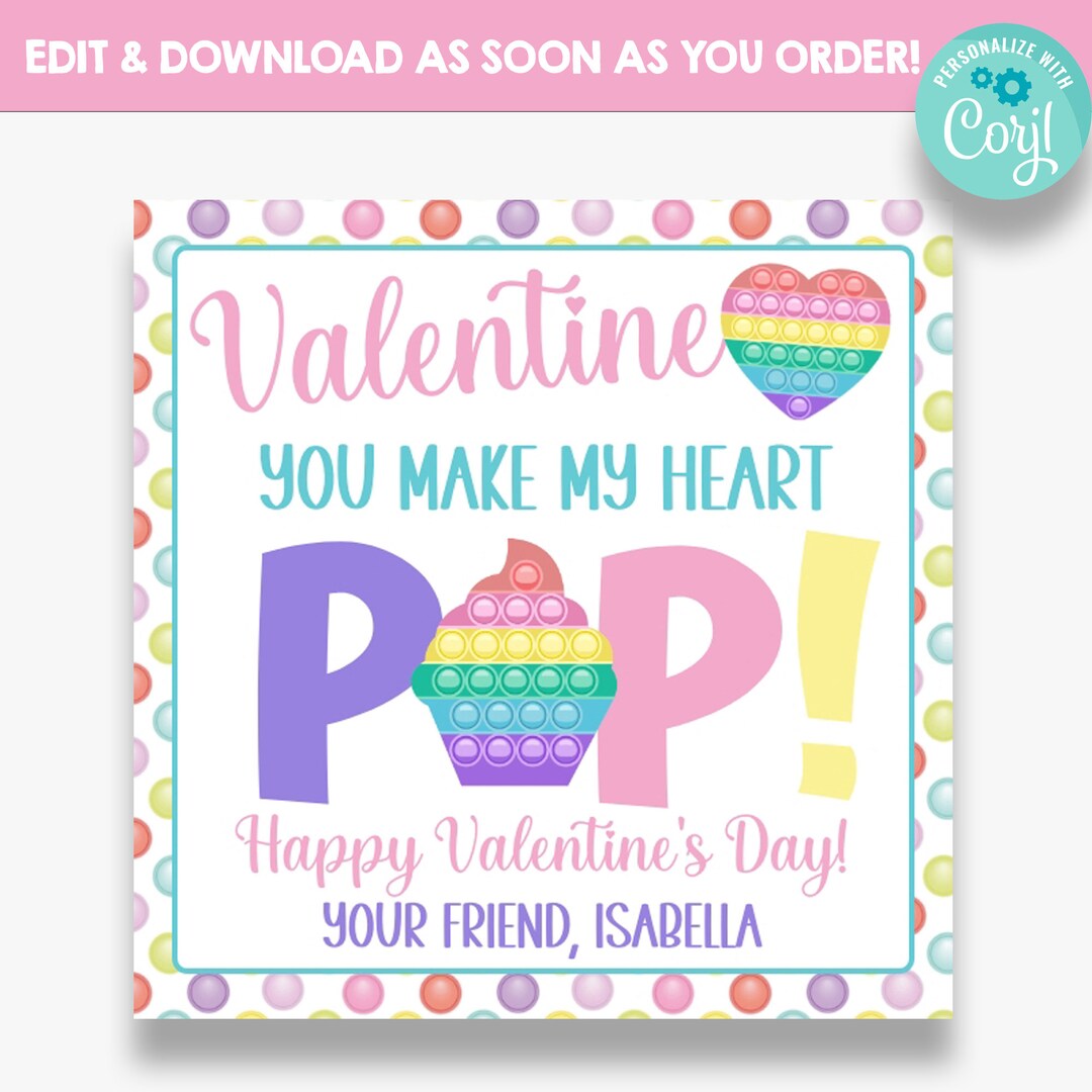 EDITABLE Pastel You Make My Heart Pop Cupcake Valentine Gift Tag Pop ...