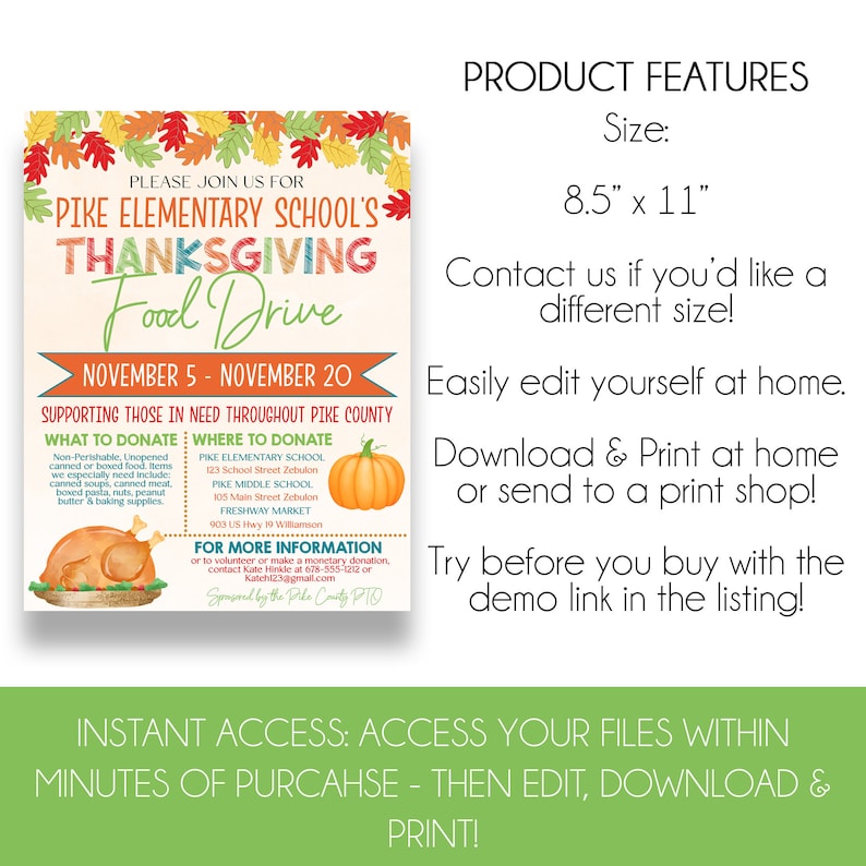 EDITABLE Thanksgiving Food Drive Flyer Fall Food Drive - Etsy