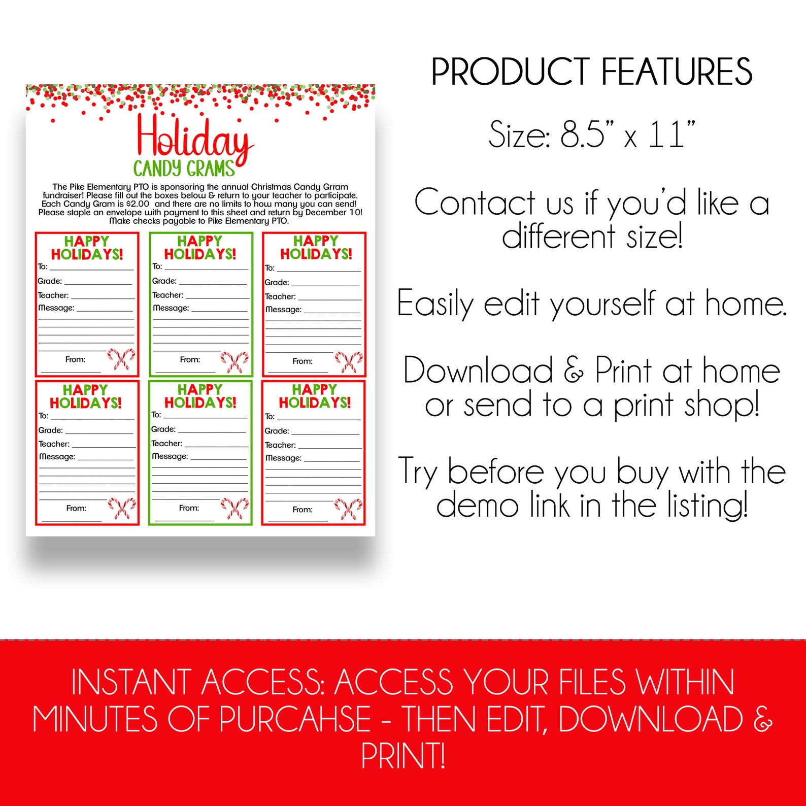 EDITABLE Holiday Candy Gram Flyer Candy Cane Sale Flyer - Etsy