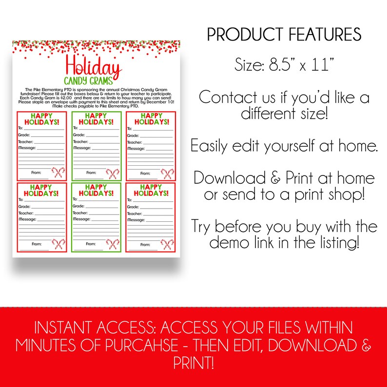 EDITABLE Holiday Candy Gram Flyer Candy Cane Sale Flyer - Etsy