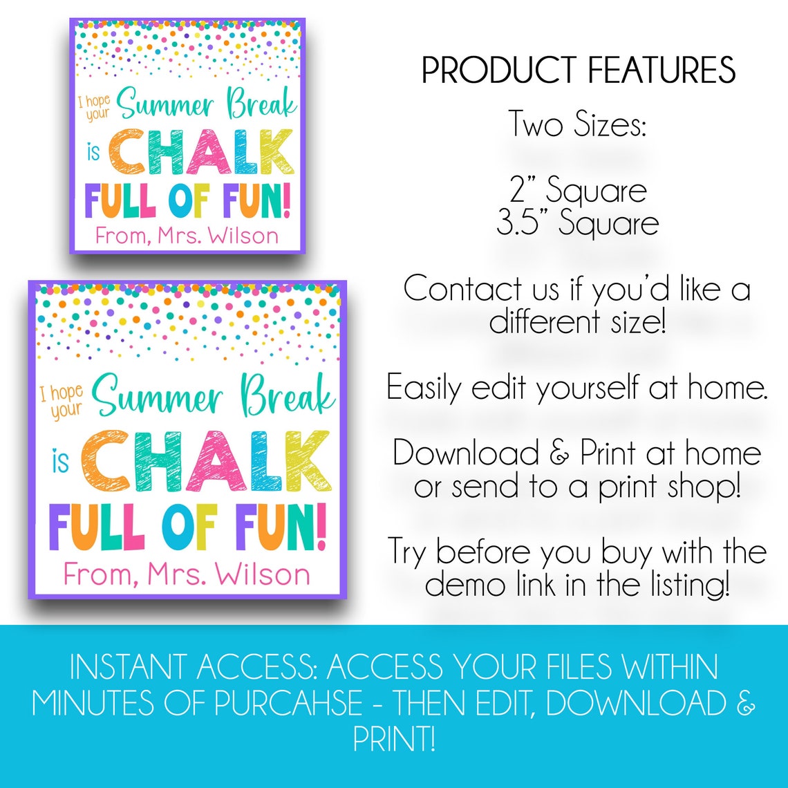 EDITABLE Pastel I Hope Your Summer Break is Chalk Full of Fun Square ...