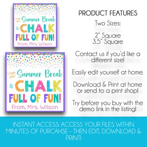 EDITABLE Pastel I Hope Your Summer Break is Chalk Full of Fun Square ...