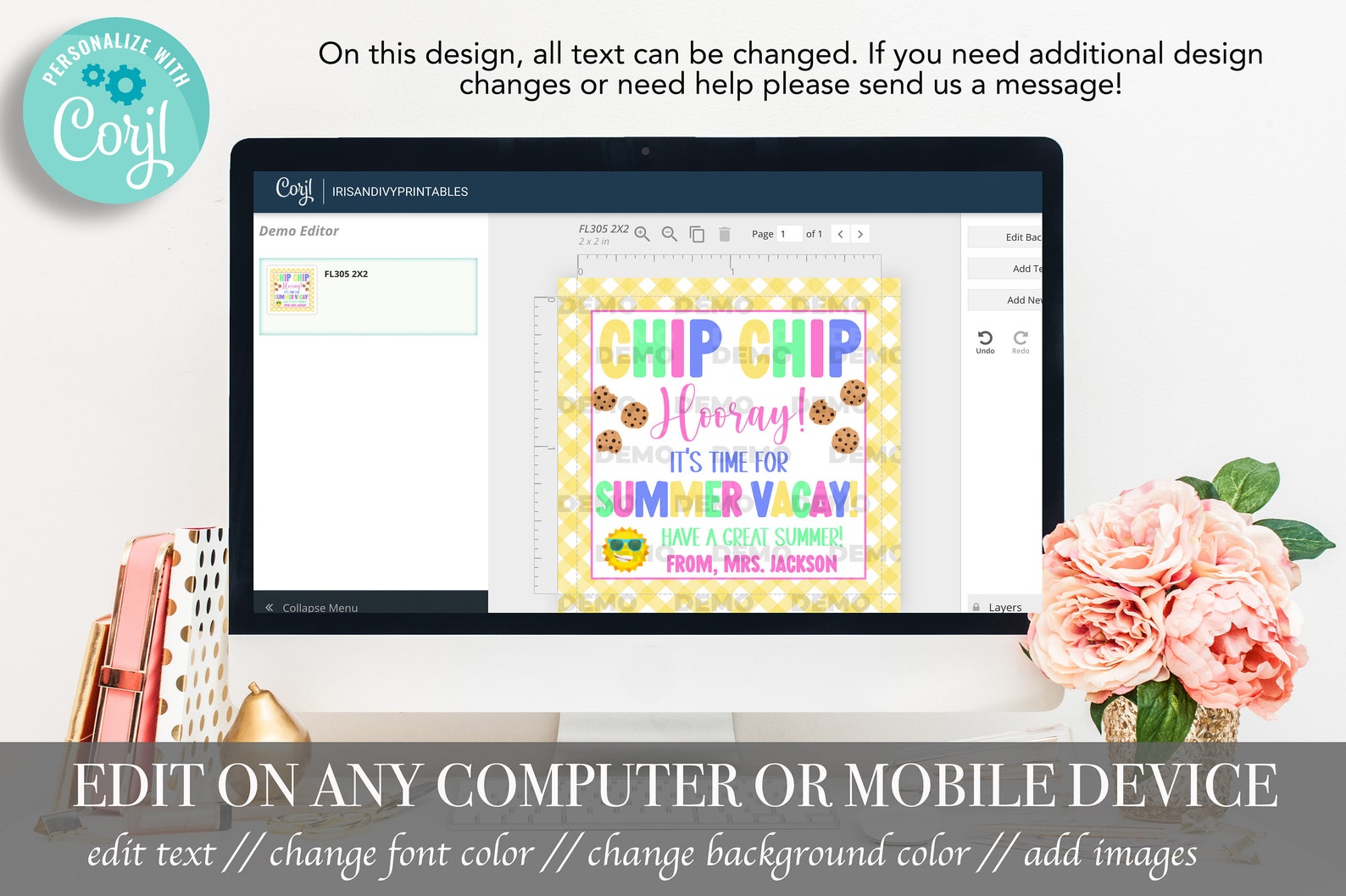 EDITABLE Chip Chip Hooray It's Time for Summer Vacay Gift - Etsy