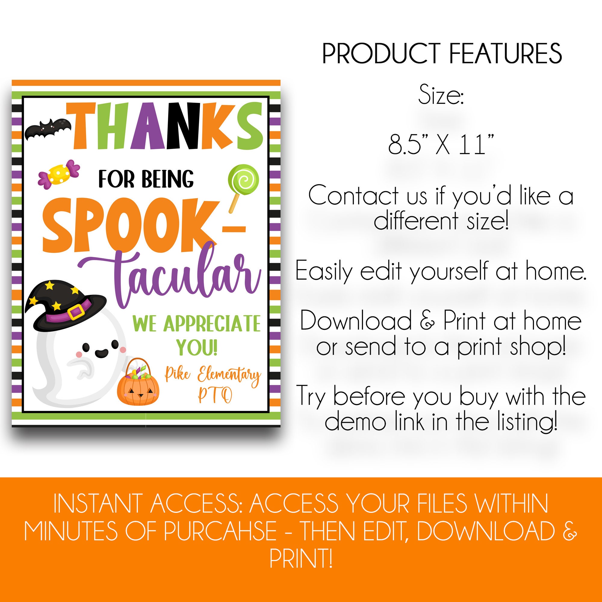 EDITABLE Thanks for Being Spook-tacular Halloween Themed Appreciation ...