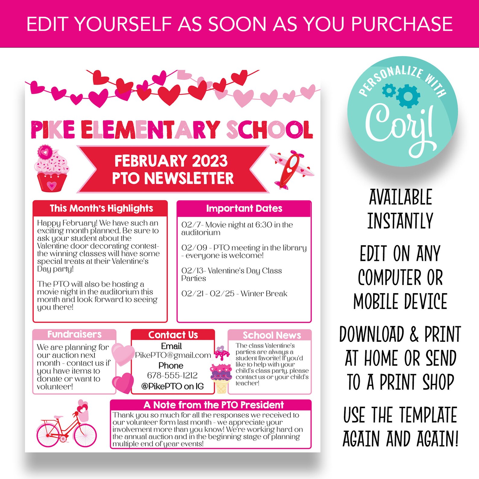 EDITABLE PTO School Newsletter | February PTA Newsletter Template ...