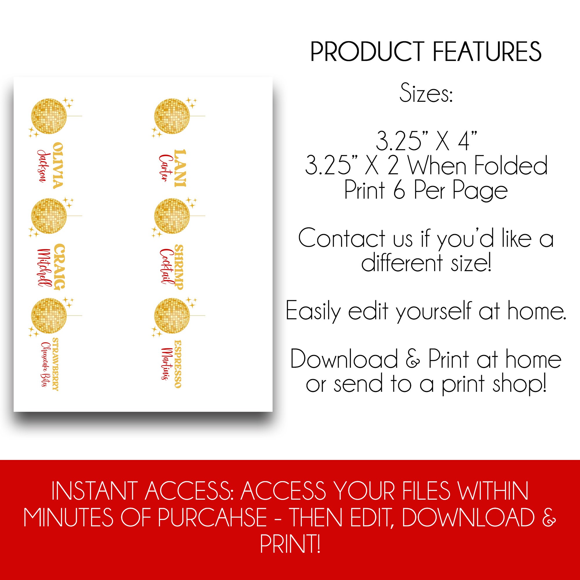 EDITABLE Gold Disco Ball Place Cards Disco Party Table Tents - Etsy