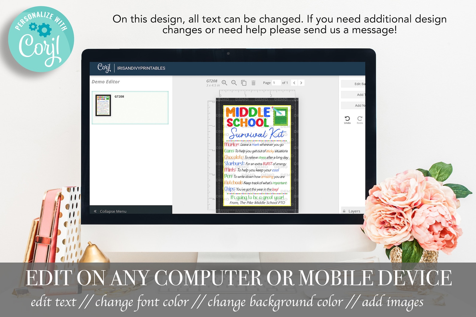 EDITABLE Middle School Survival Kit Gift Tags | Back to School Student ...