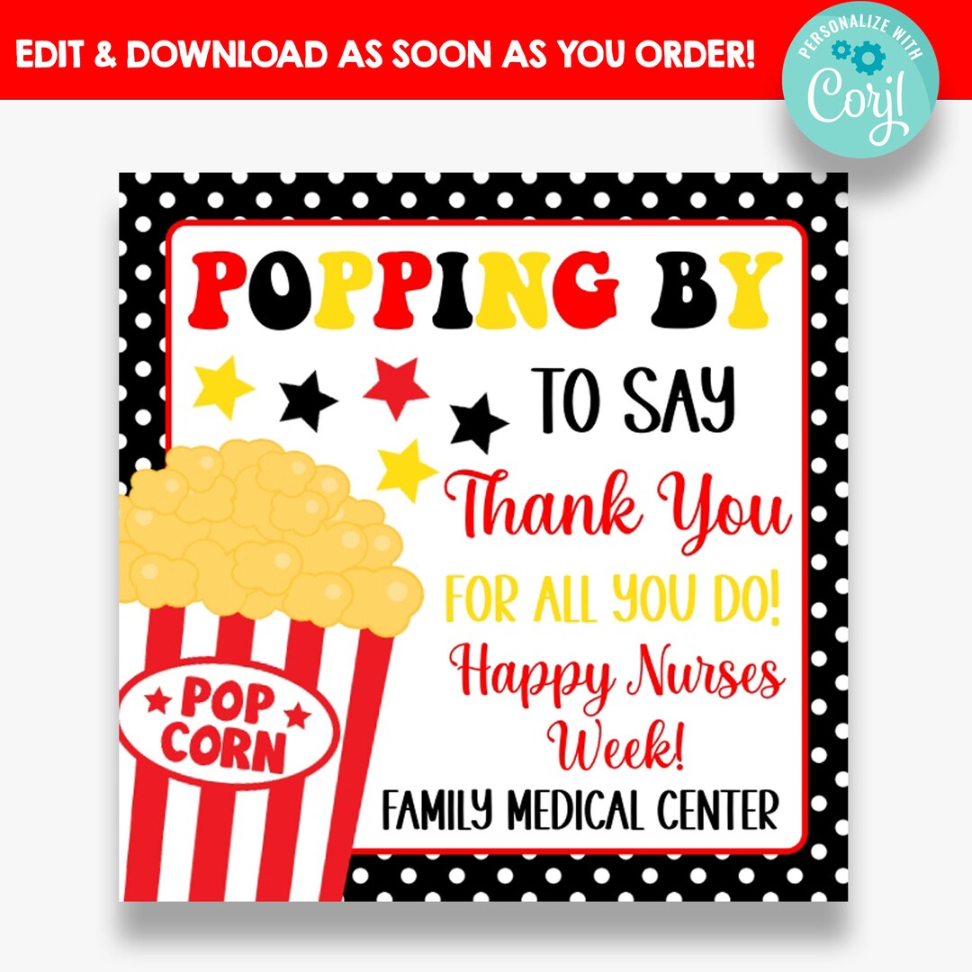 EDITABLE Popping by to Thank You for All You Do Nurse Thank You Gift ...