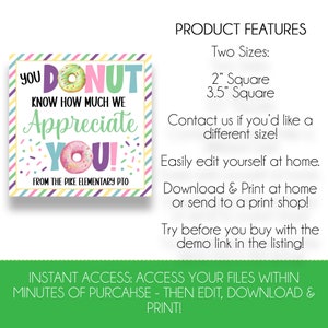 EDITABLE You Donut Know How Much We Appreciate You Gift Tags | Donut ...