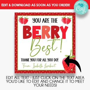 EDITABLE You Are the Berry Best Square Gift Tag | Strawberry Themed ...