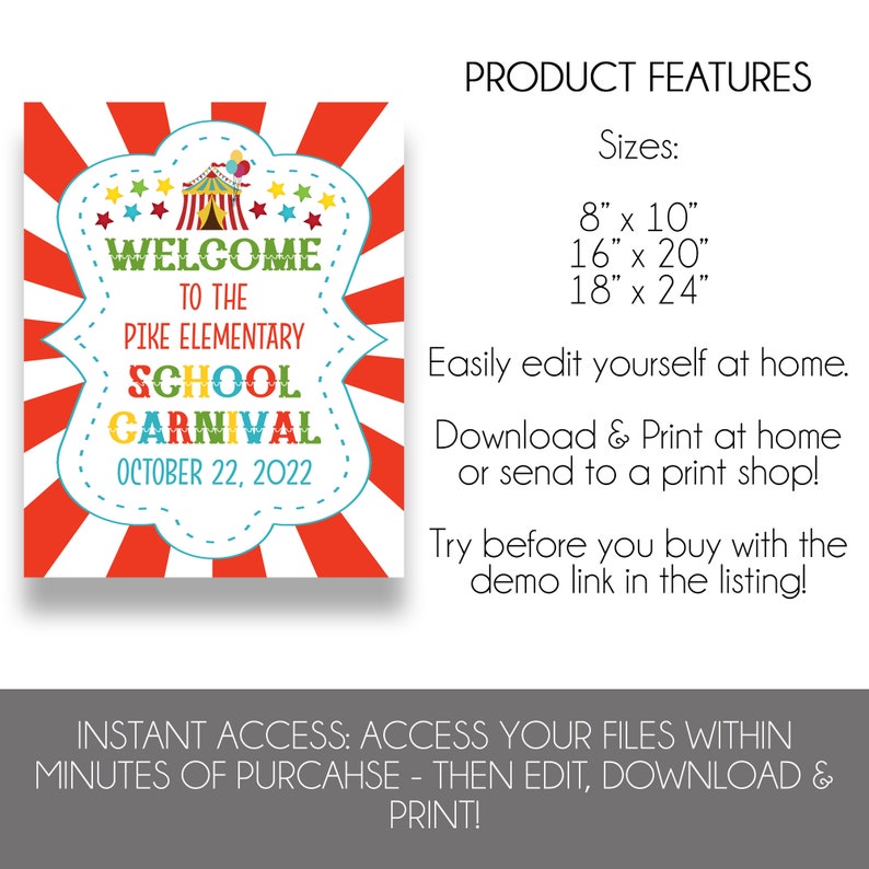 EDITABLE Carnival Welcome Sign | Carnival Party Sign | Printable ...