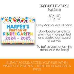 Editable Bright First Day of Kindergarten First Day of School Sign ...