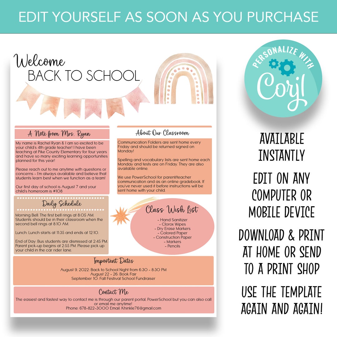 EDITABLE Rainbow Back to School Flyer | Welcome Back to School ...