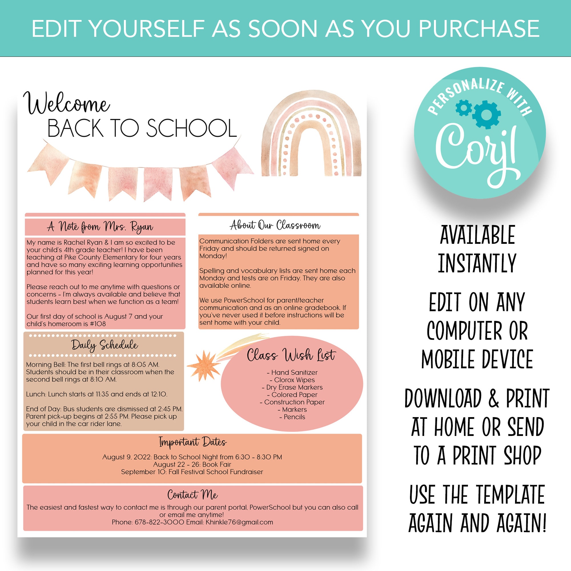 EDITABLE Rainbow Back to School Flyer | Welcome Back to School ...