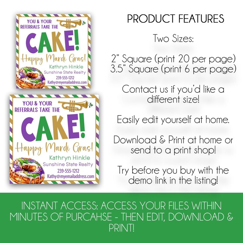 EDITABLE You & Your Referrals Take the Cake Mardi Gras Marketing Pop by ...