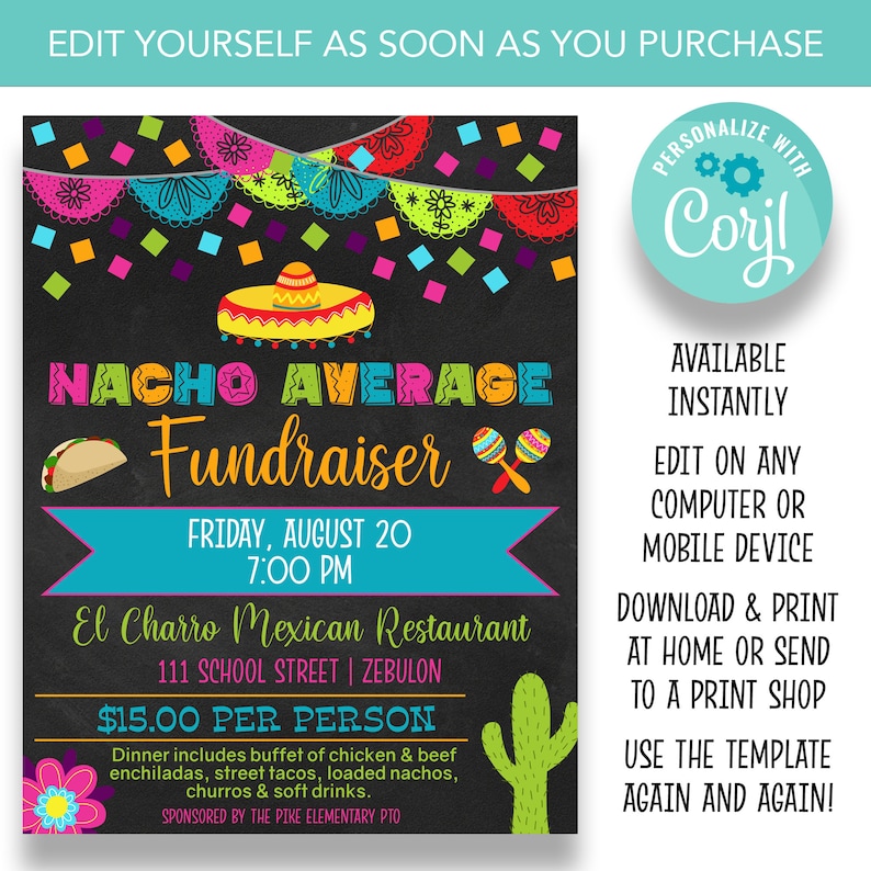 EDITABLE Chalk Background Nacho Average Fundraiser Flyer - Etsy