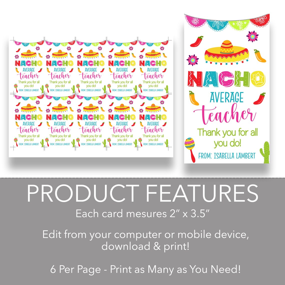 EDITABLE Nacho Average Teacher Thank You Tags | Teacher Appreciation ...