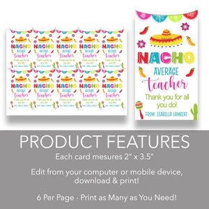 EDITABLE Nacho Average Teacher Thank You Tags | Teacher Appreciation ...