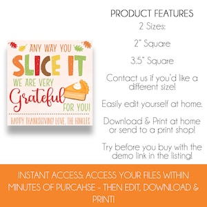 EDITABLE Any Way You Slice It Pie Favor Tag | Grateful for You Gift Tag ...