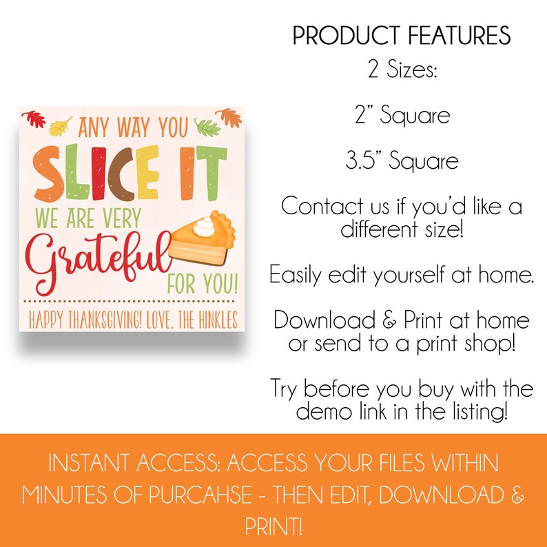 EDITABLE Any Way You Slice It Pie Favor Tag Grateful for You - Etsy