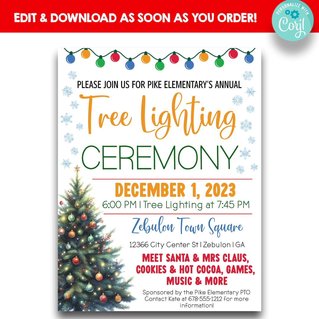 EDITABLE Christmas Tree Lighting Flyer | Tree Lighting Sign | Christmas ...