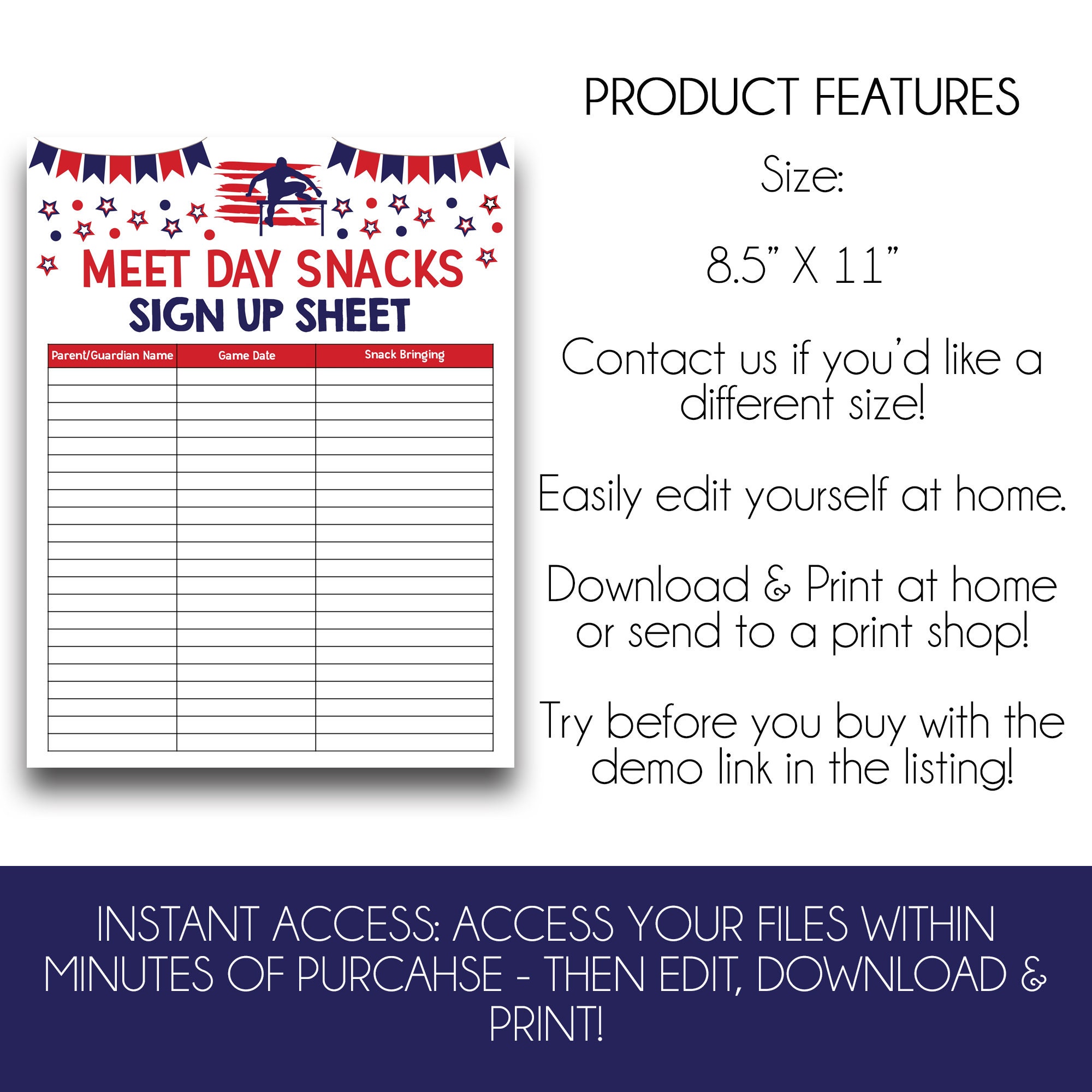 EDITABLE Track Meet Day Snack Sign up Sheet | Game Day Snacks Sign up ...