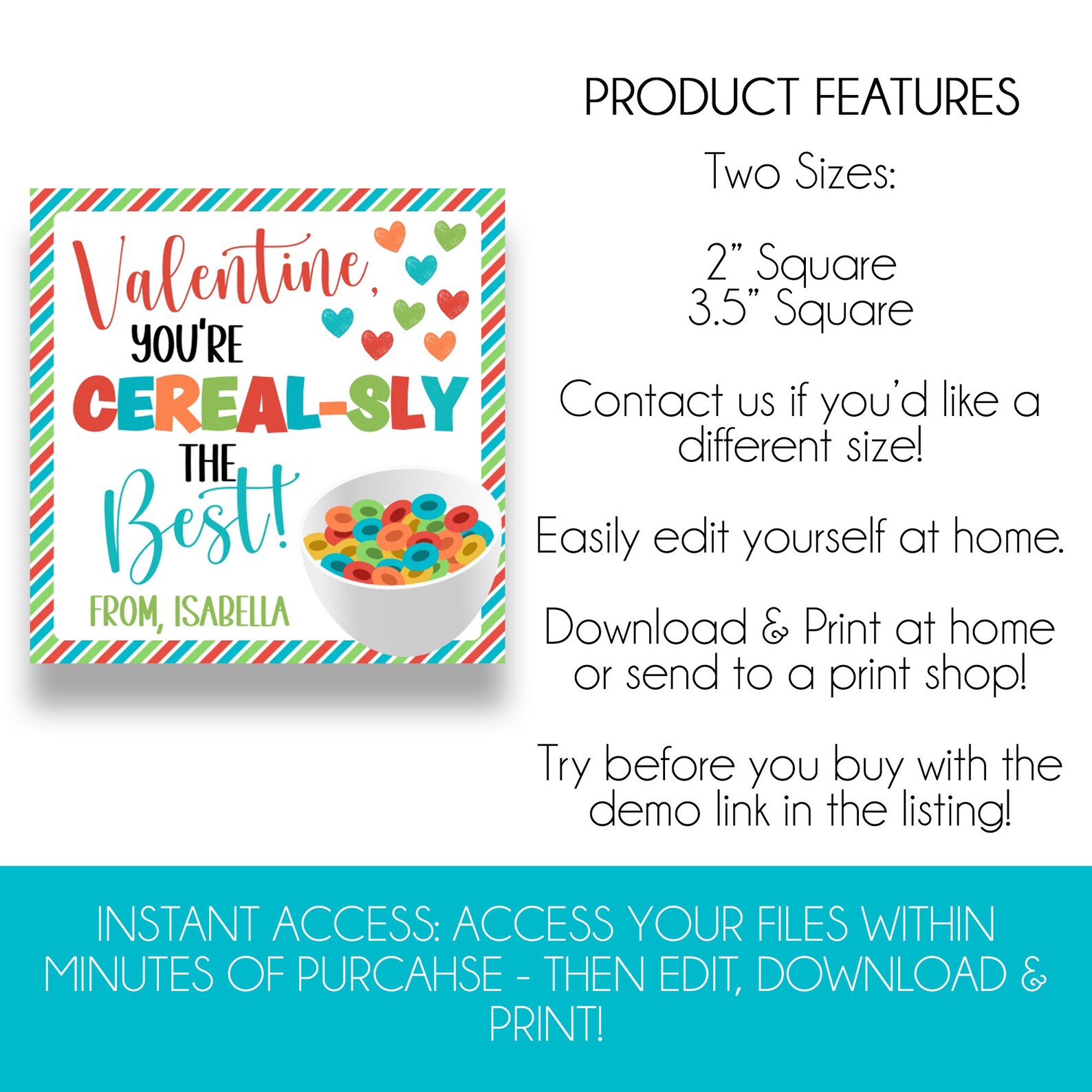 EDITABLE Cereal Valentine Gift Tag | You're Cereal-sly the Best Kids ...