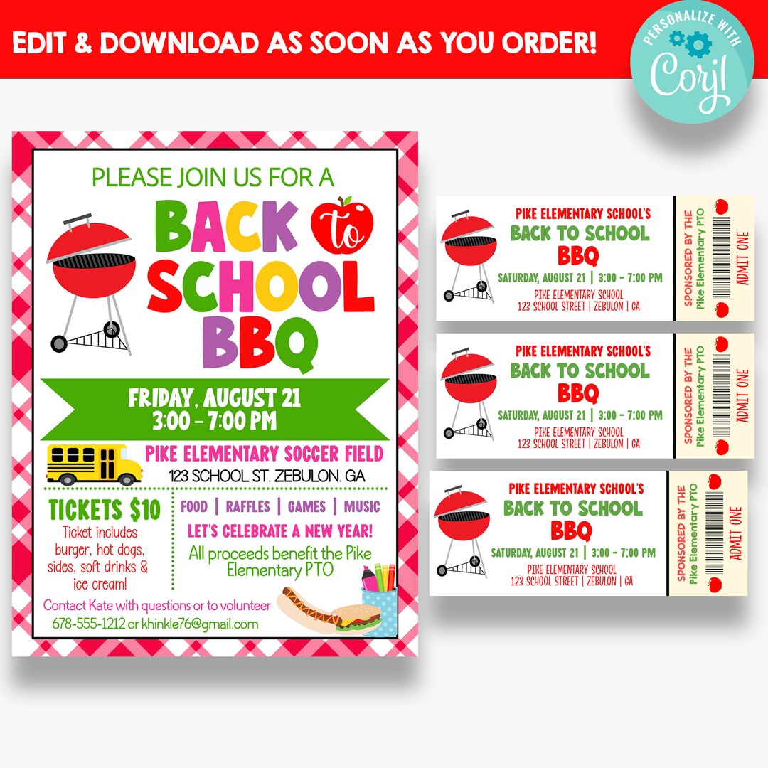 EDITABLE Back to School BBQ With Bonus Tickets | Back to School BBQ ...