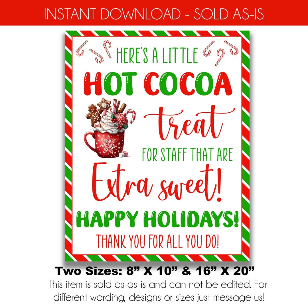 INSTANT DOWNLOAD | Staff Hot Chocolate Bar Sign | Christmas ...