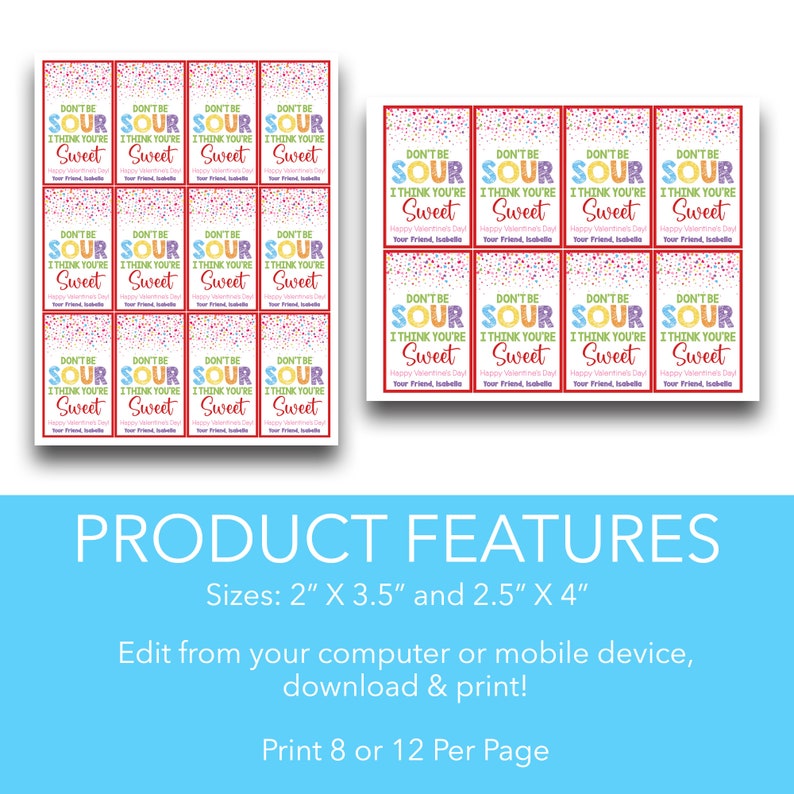 EDITABLE I Don't Be Sour, I Think You're Sweet Valentine's Day Treat ...