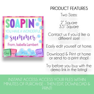 EDITABLE Soapin' You Have a Wonderful Summer Gift Tags | Soap Gift Tags ...