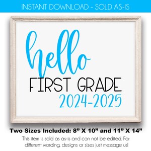 Blue First Day of First Grade Sign Hello 1st Grade 2024 Sign First Day ...