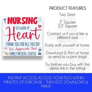 EDITABLE Nursing is a Work of Heart Gift Tags | Nurse Appreciation ...
