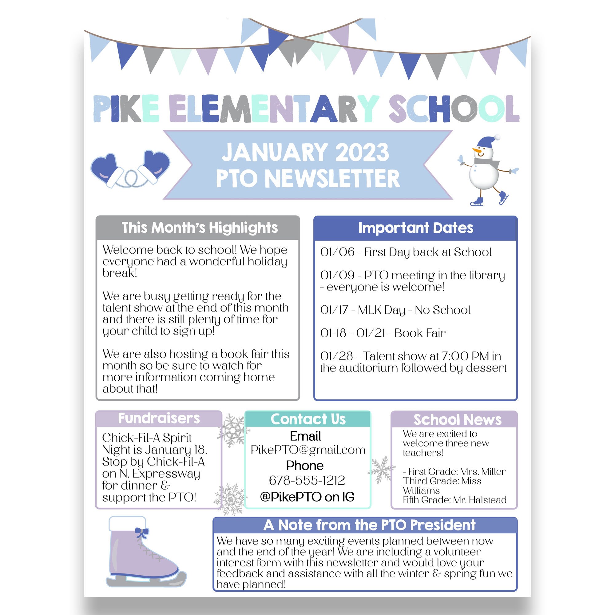 EDITABLE PTO School Newsletter January PTA Newsletter - Etsy