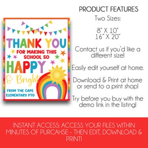 EDITABLE Thank You for Making This School Happy & Bright Teacher ...