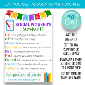 EDITABLE Social Workers Survival Kit Tag | Back to School Social Worker ...