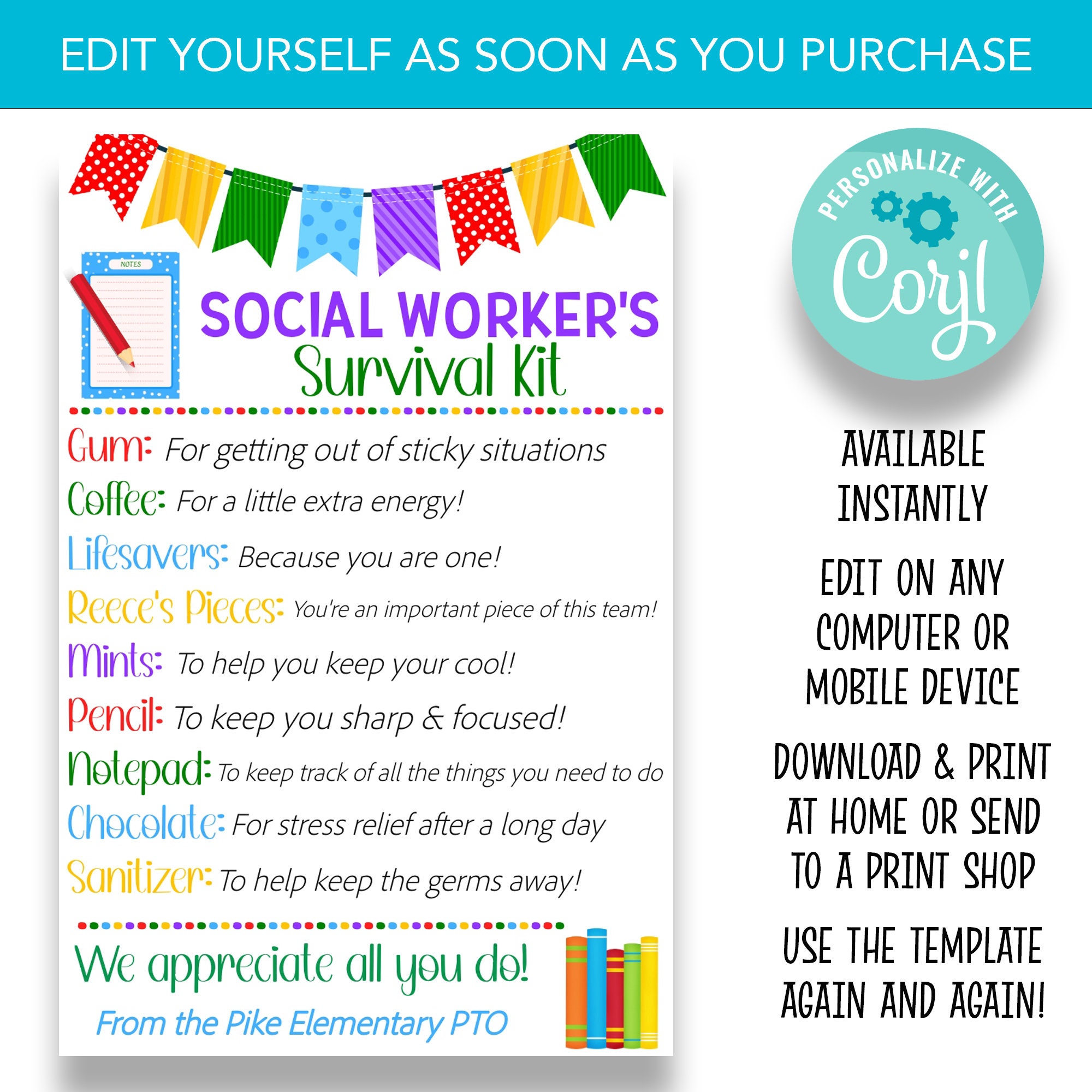 EDITABLE Social Workers Survival Kit Tag | Back to School Social Worker ...