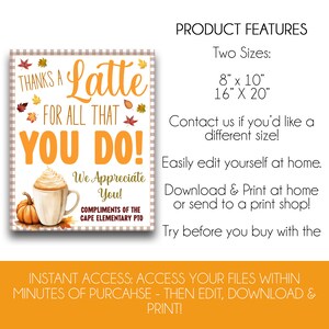 EDITABLE Thanks a Latte for All You Do Staff Appreciation Sign ...