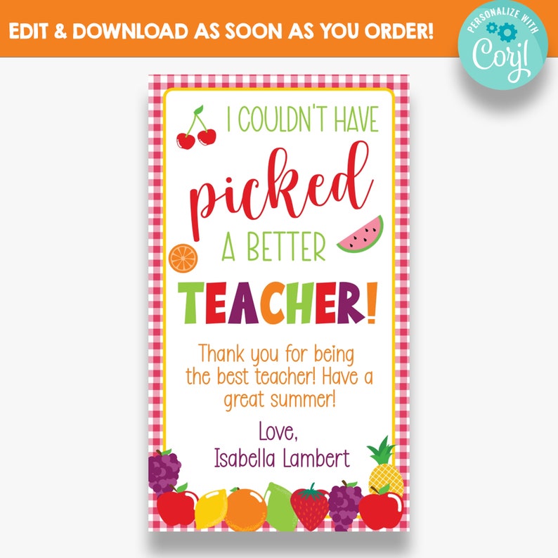 EDITABLE I Couldn't Have Picked a Better Teacher Rectangle - Etsy