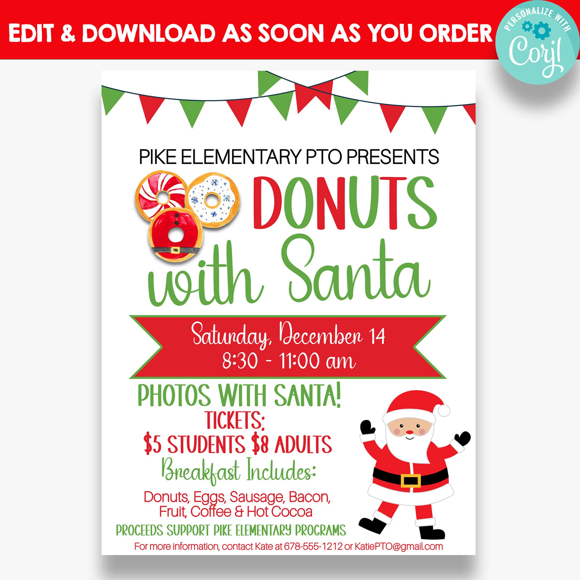 EDITABLE Donuts With Santa Flyer | Breakfast With Santa Flyer With ...