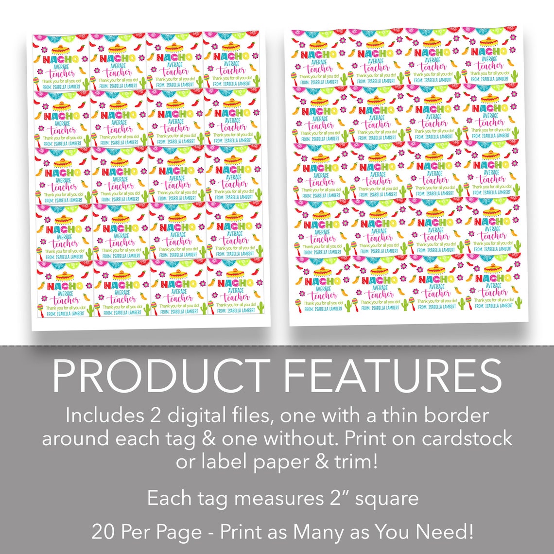 EDITABLE Nacho Average Teacher Square Gift Tag Square End of - Etsy