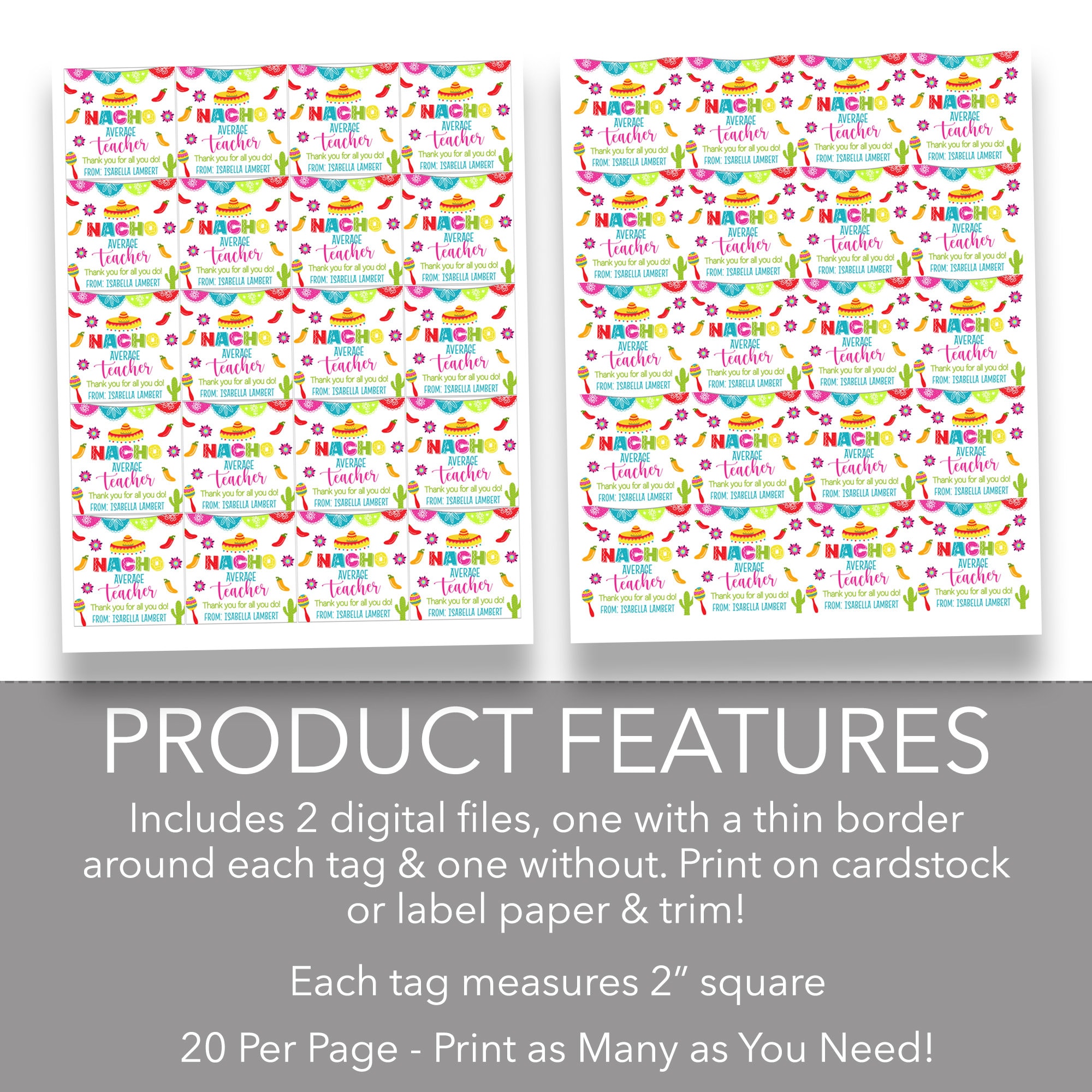 EDITABLE Nacho Average Teacher Square Gift Tag Square End of - Etsy